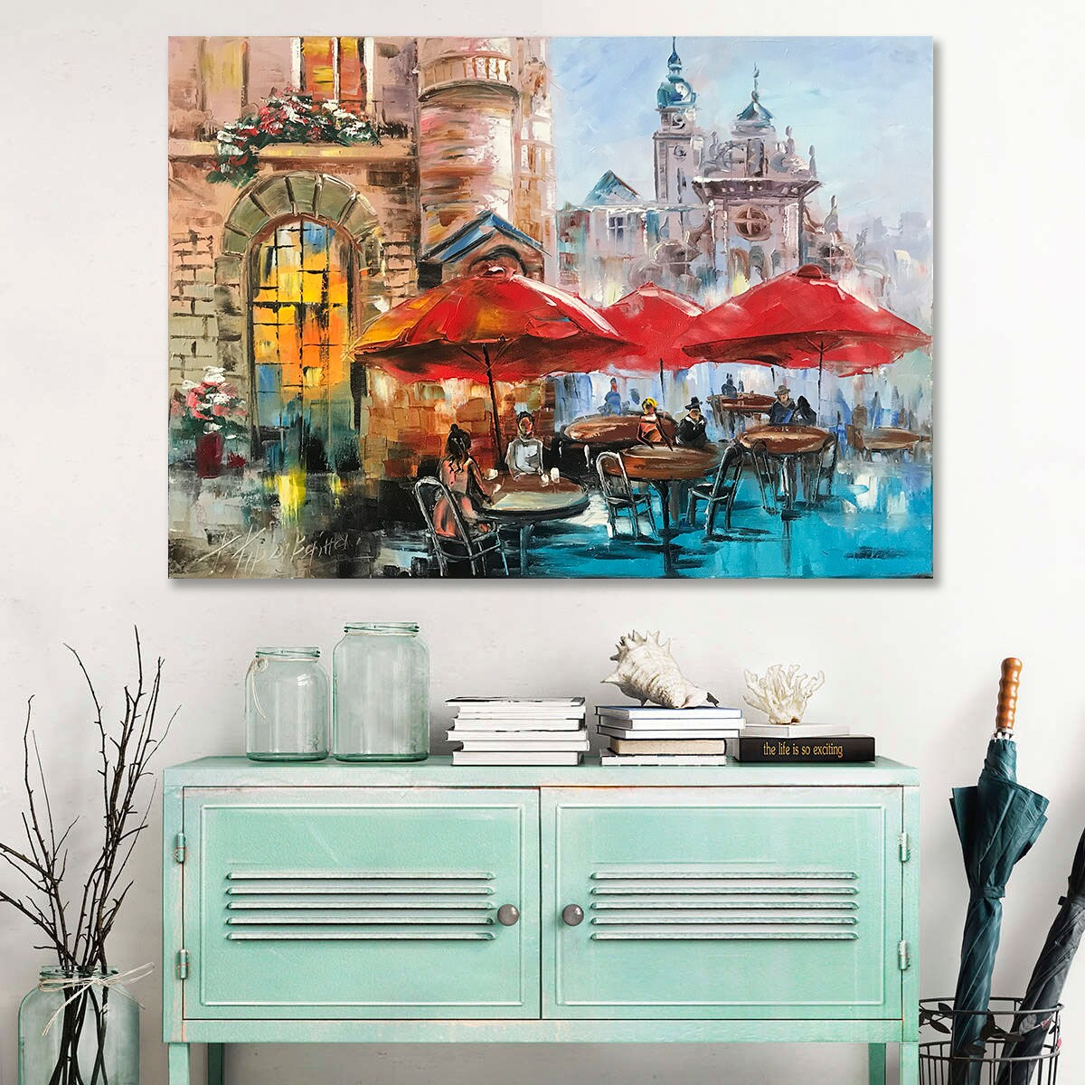 Paris Cafe Oil Painting Original French Cafe Painting on Canvas Bistro ...