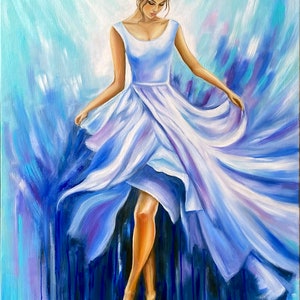 Abstract Woman Painting on Canvas Girl Modern Wall Art Woman in Blue ...