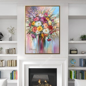 Large Abstract Flower Oil Painting Original Textured Flower Canvas Wall ...