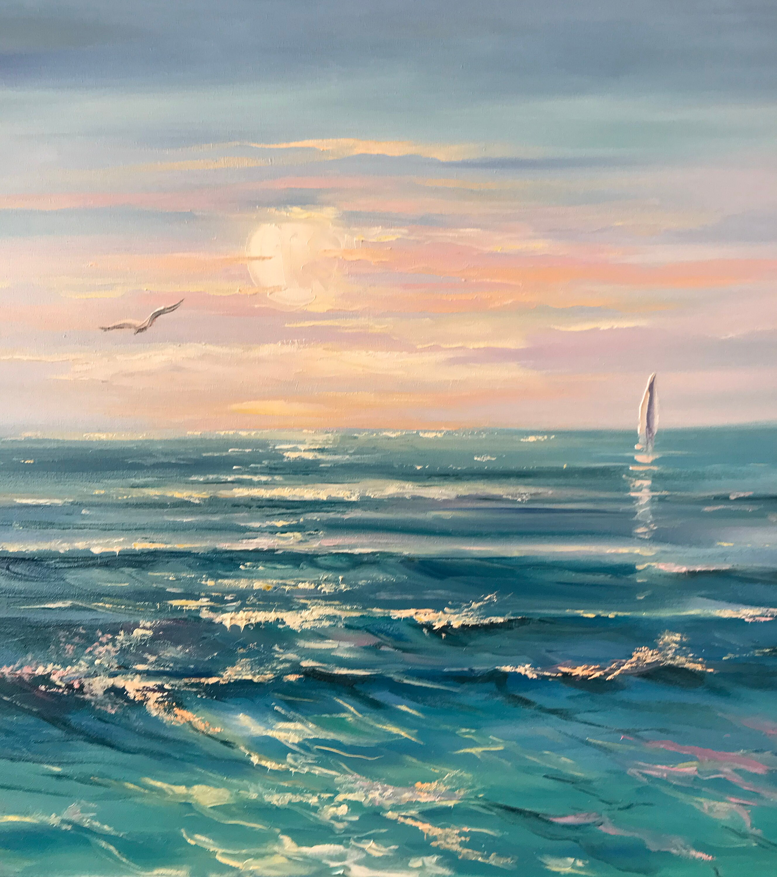 Original Ocean Wave Painting – Ocean Horizon Canvas Wall Art, Large ...