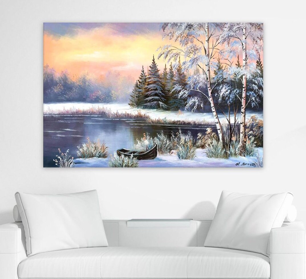 Stunning Winter Snow Sunset Painting Original Pine Tree Wall - Etsy