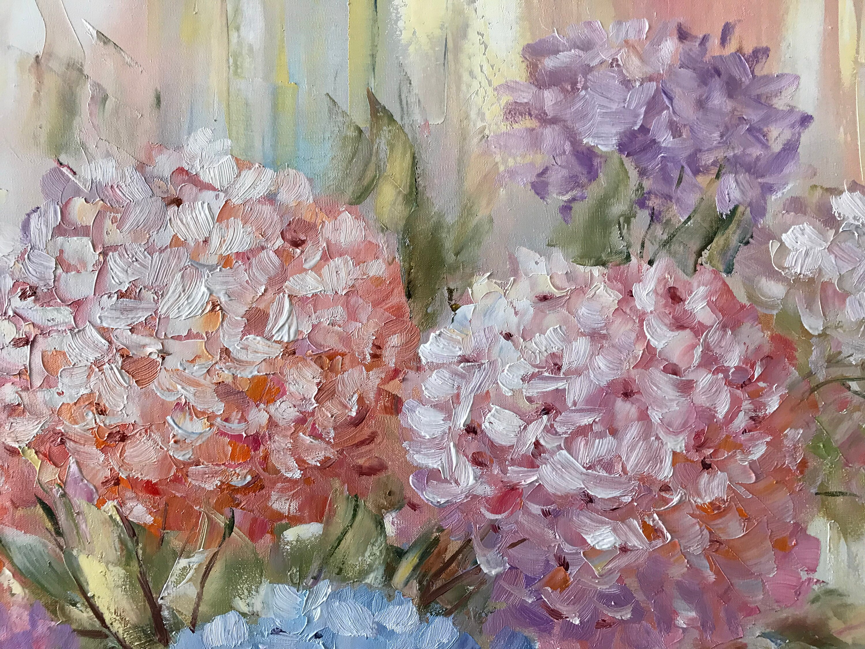 Abstract Hydrangea Oil Painting Original: Large Spring Flowers Wall Art ...