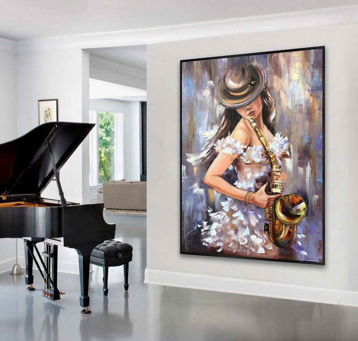 Abstract Saxophone Oil Painting Original Jazz Woman Wall Art - Etsy