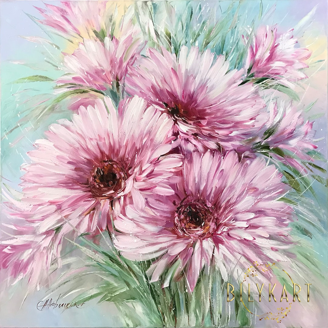Gerbera Daisy Painting Original Pink Flower Art Textured Flower Oil ...