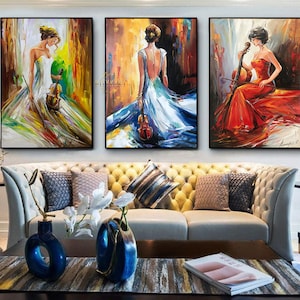 3 Matching Paintings on Canvas Original Set of Three Wall Art Abstract ...