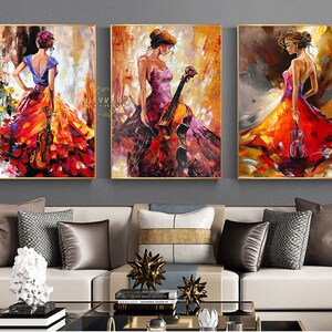 3 Matching Paintings on Canvas Set of Three Wall Art Framed Woman Oil ...