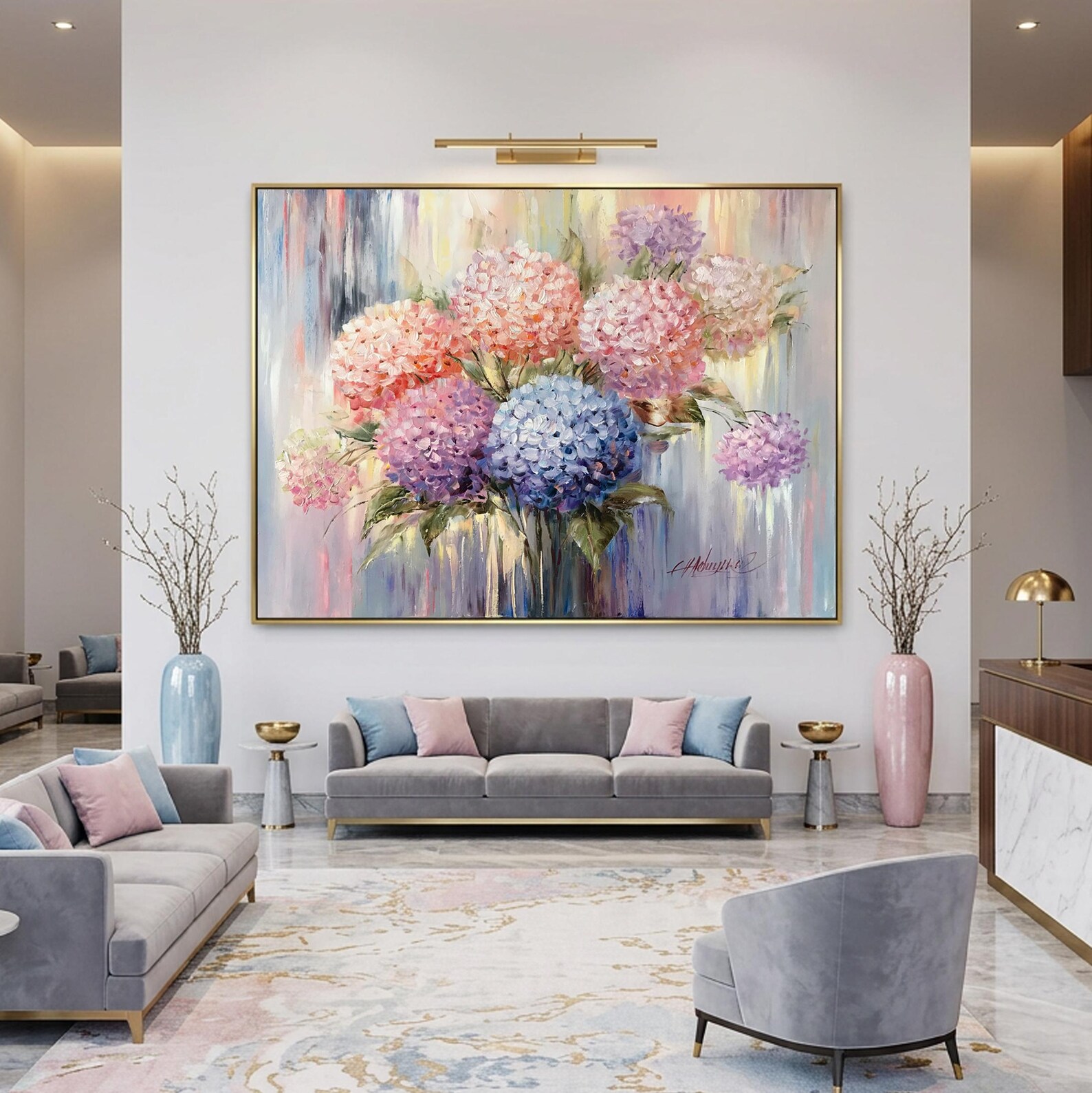 Abstract Hydrangea Oil Painting Original: Large Spring Flowers Wall Art ...