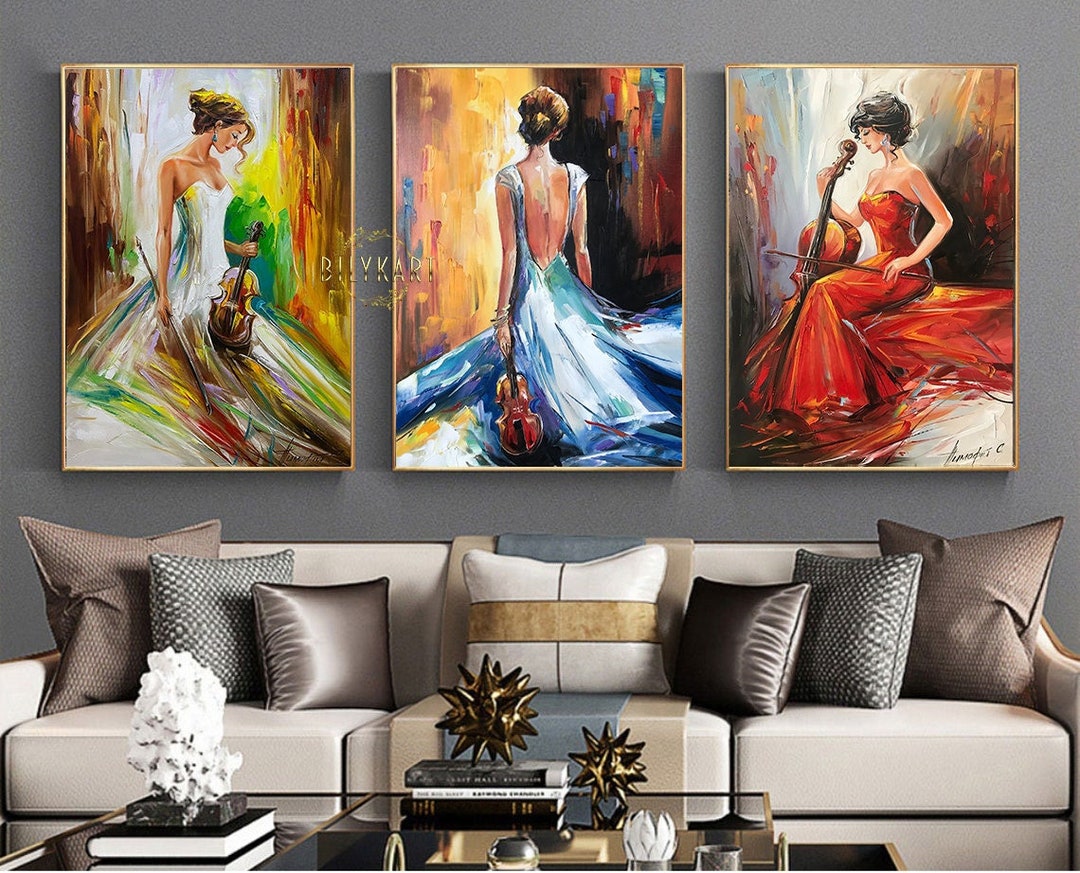 3 Matching Paintings on Canvas Original Set of Three Wall Art Abstract ...