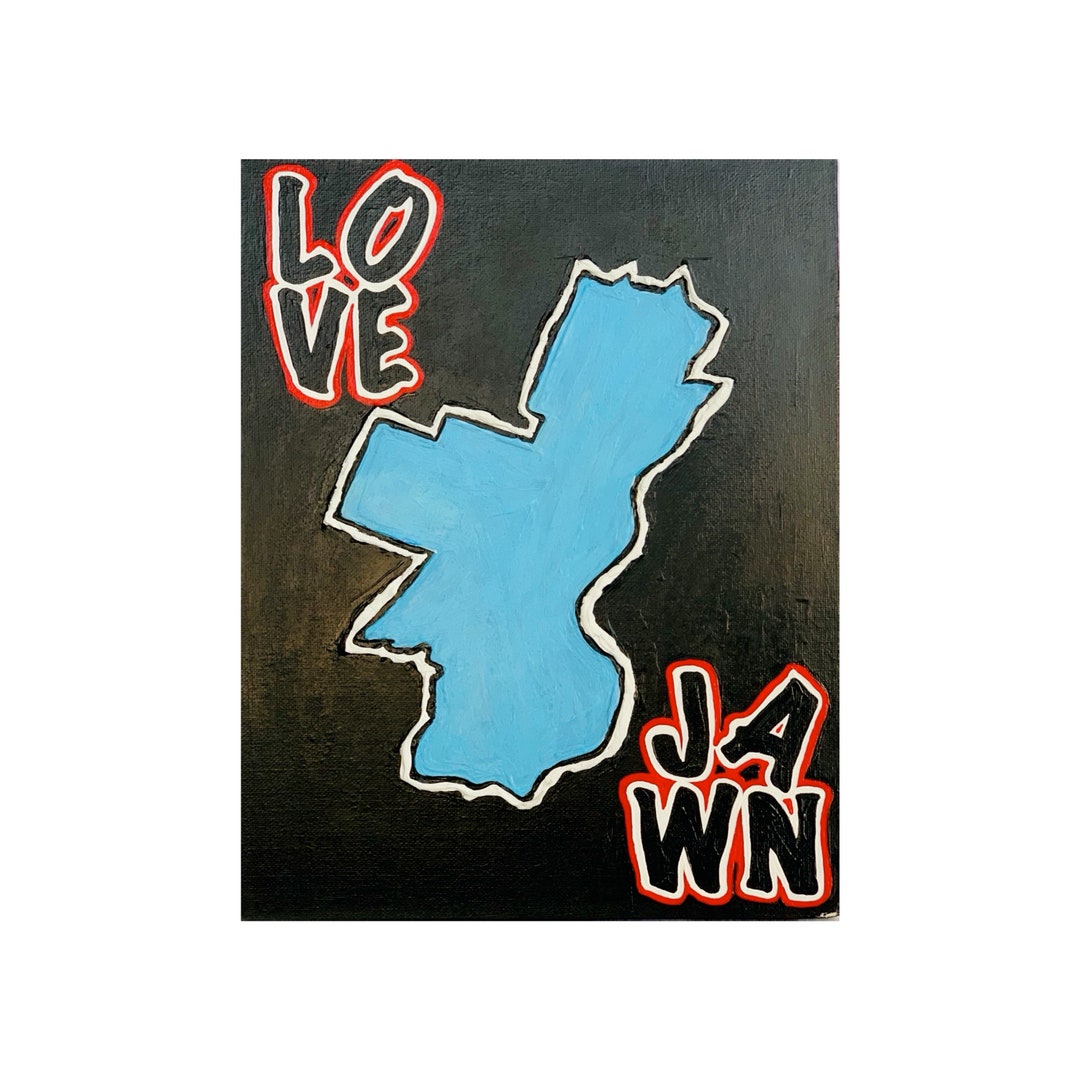 14x11 Philly Map LOVE JAWN Painting on 14x11 Flat Canvas Philadelphia ...