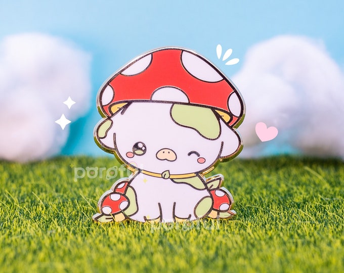Mushroom Cow Enamel Pin / Fluffy Cow Pin / Cottagecore Cow Enamel Pin ...