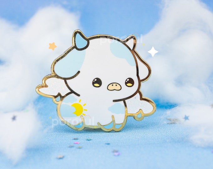 Fluffy Cloud Cow Enamel Pin / Cute Cow Enamel Pin / Rainbow Cow Pins ...