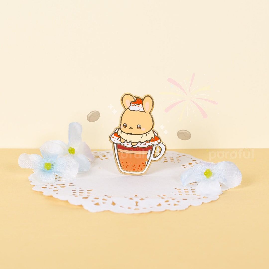 Cute Mocha Bunny Enamel Pin Kawaii Bunnies Pin Bakery Bunnies Enamel Pin Coffee Bunny Pin