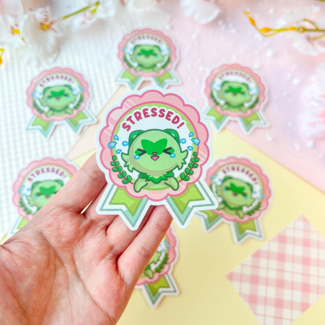 Stressed Sprigatito Pokemon Vinyl Sticker / Kawaii Cute Chibi ...