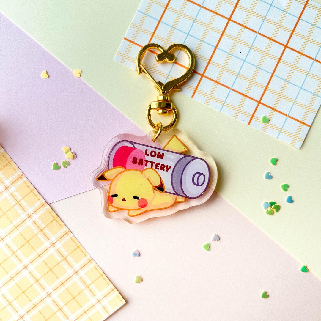 Low Battery Pikachu Keychain / Pikachu Acrylic Charm / Cute Social ...