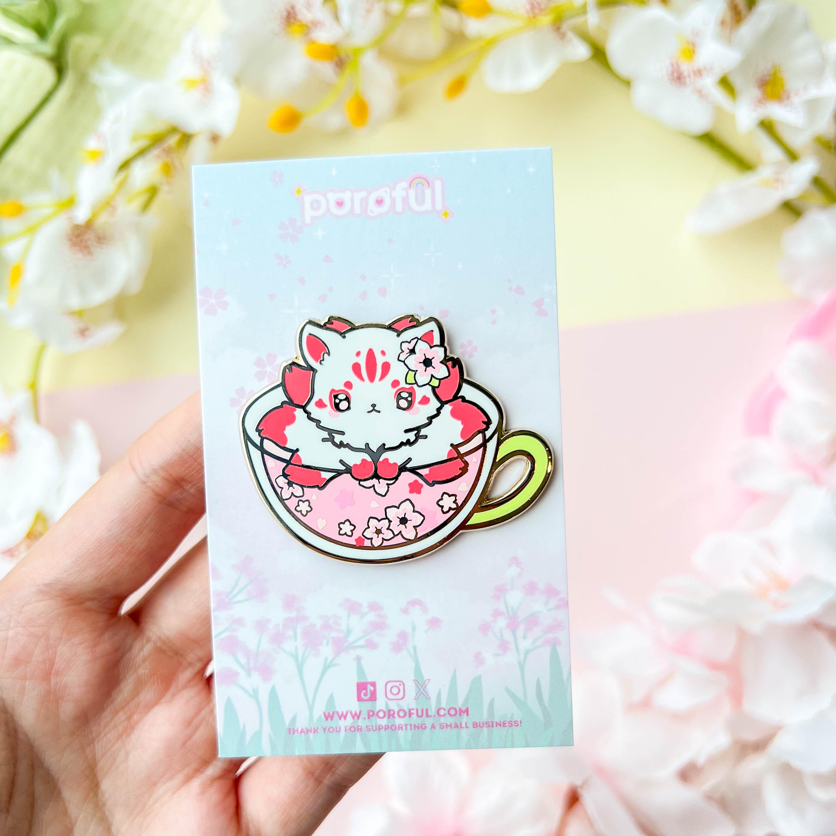 Sakura Kitsune Enamel Pin / Nine-tailed Fox Pin / Kitsune Fox Enamel ...