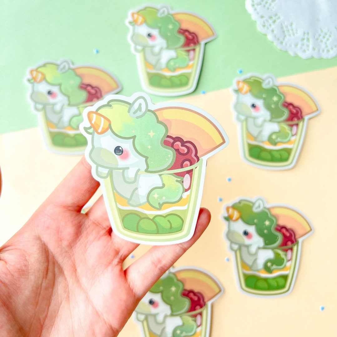 Cute Matcha Unicorn Vinyl Sticker / Japanese Matcha Red Bean Dessert ...