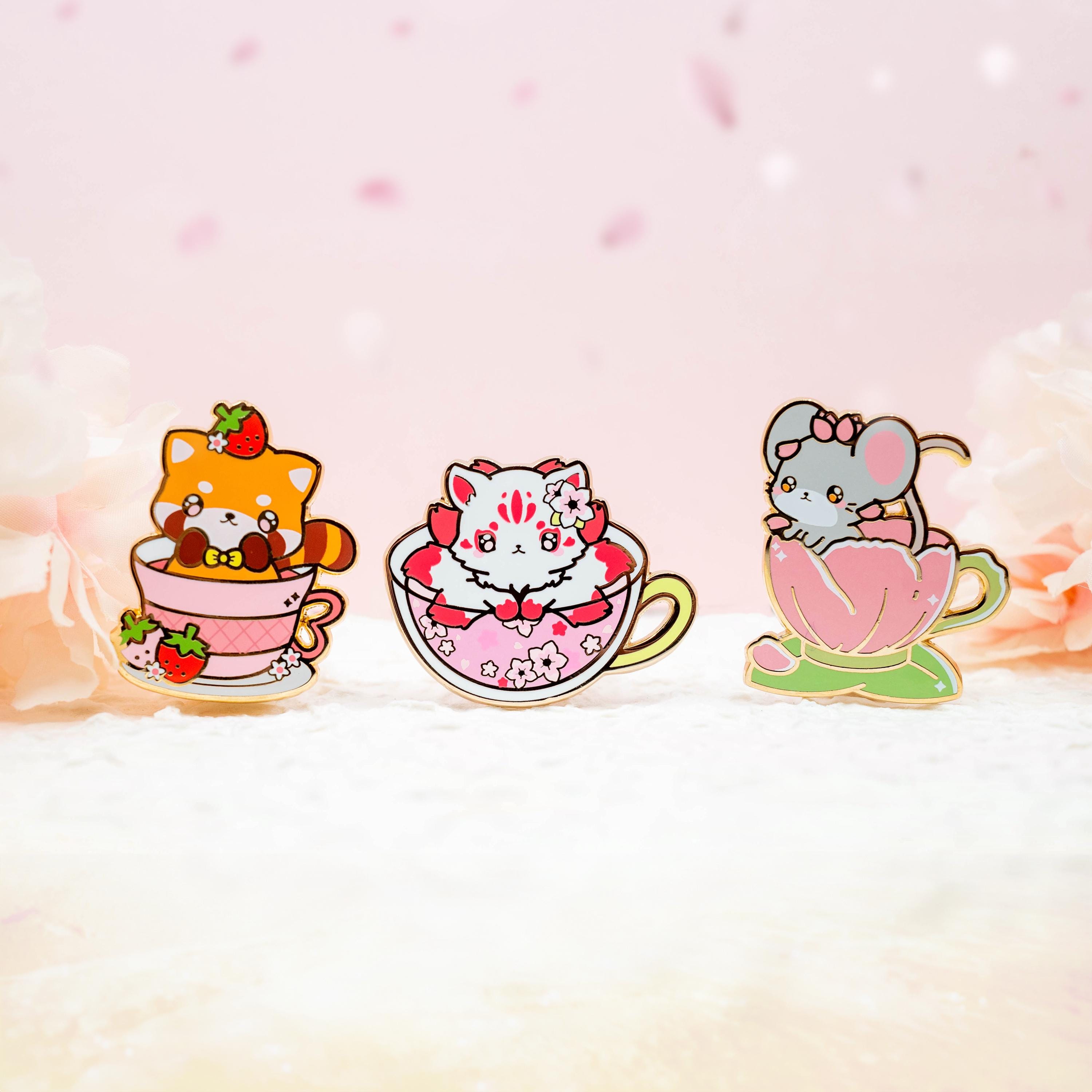 Sakura Kitsune Enamel Pin / Nine-tailed Fox Pin / Kitsune Fox Enamel ...