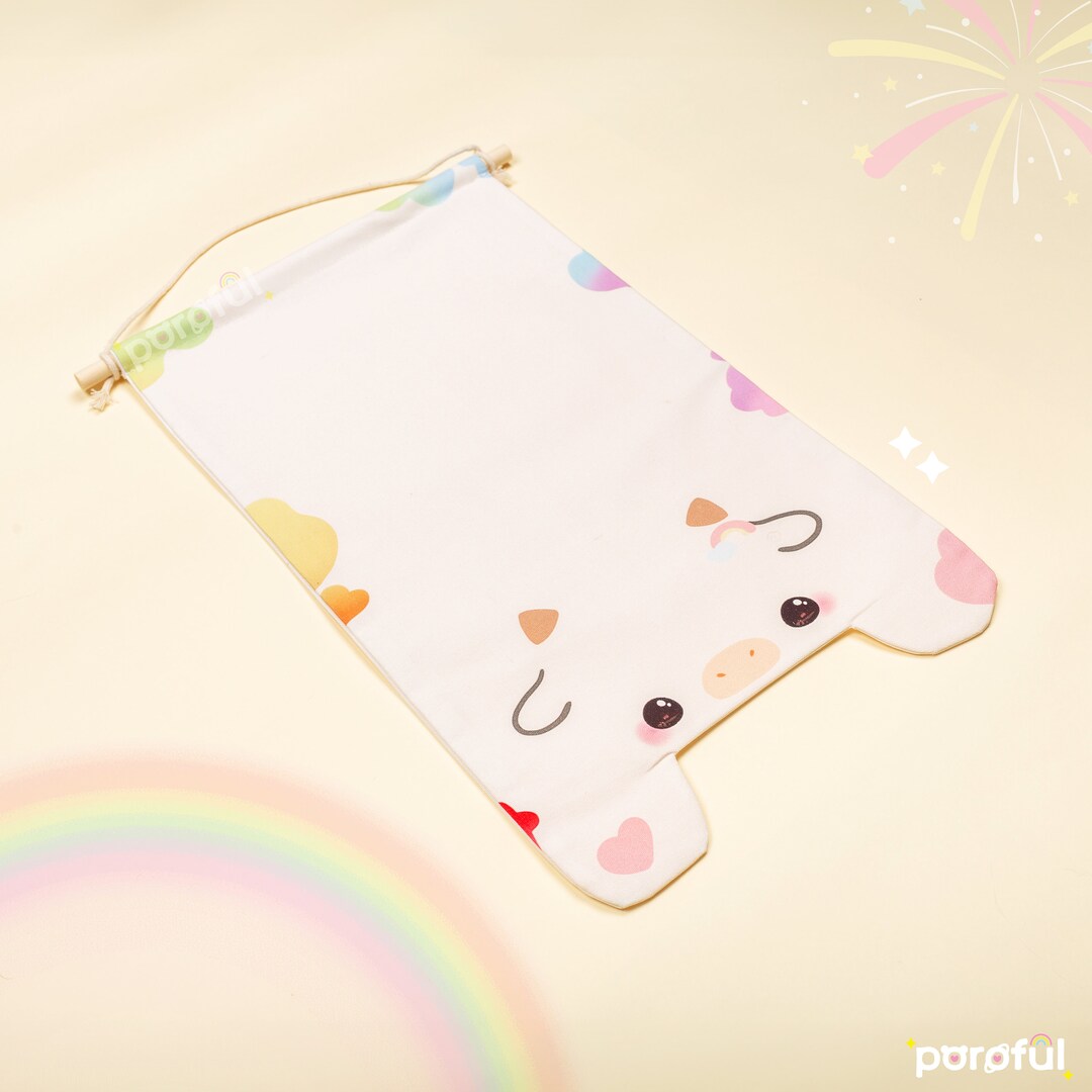 Kawaii Cute Rainbow Cow Enamel Pin Banner / Cute Cow Wall Decor ...