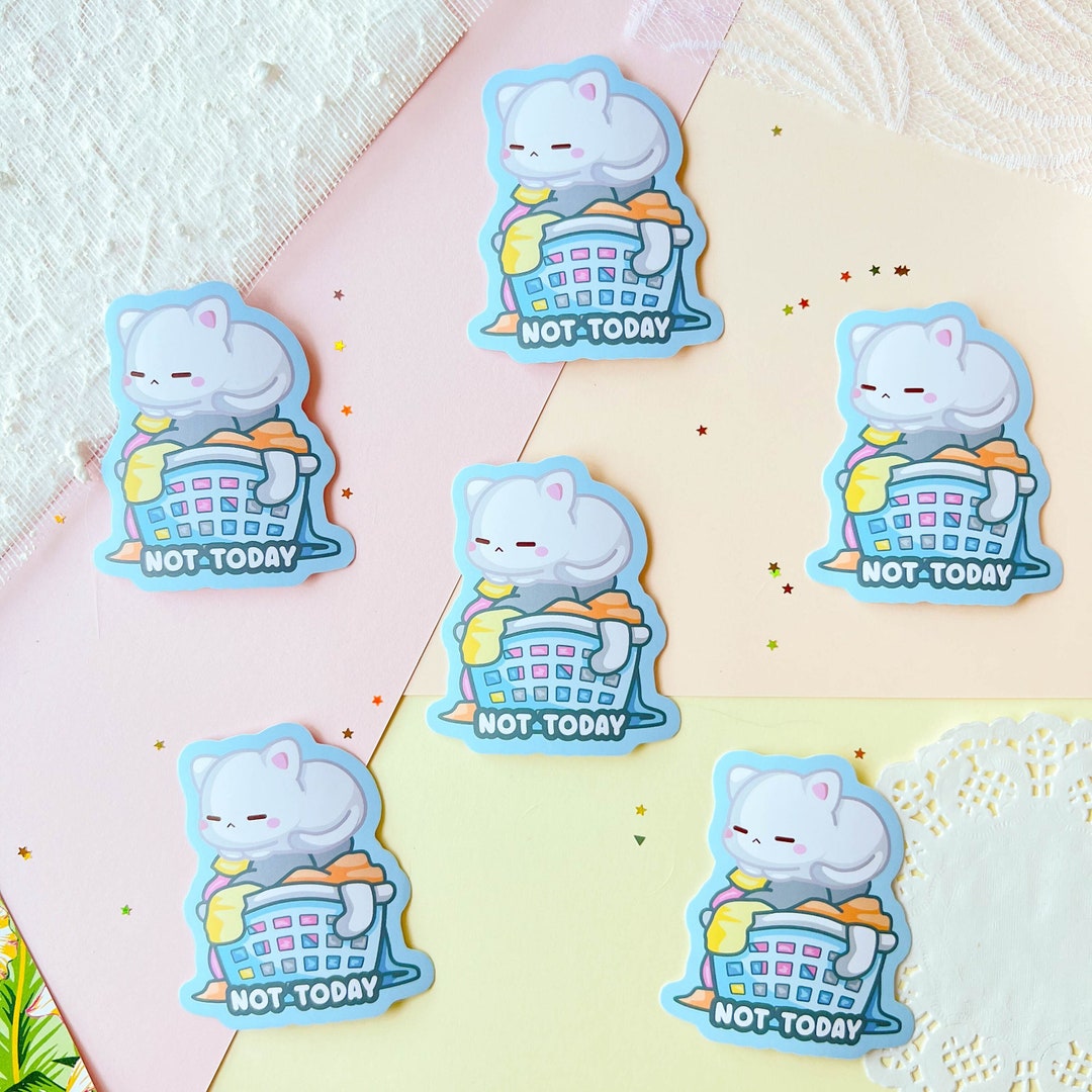 Laundry Cat Sticker / Cute Cat Vinyl Sticker / Kawaii Cat Planner ...
