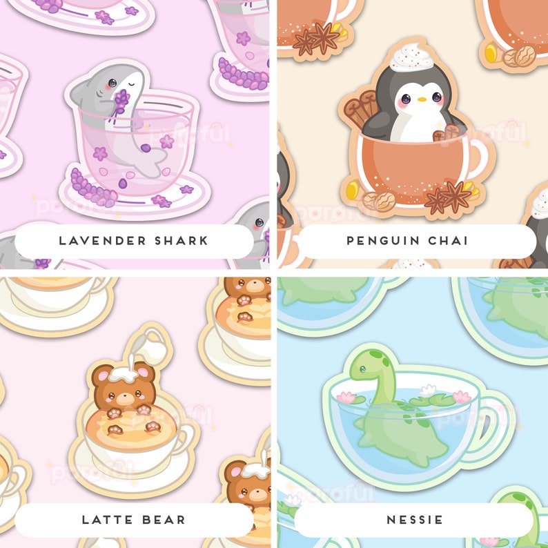 Kawaii Cute Animal Tea Stickers / Cute Animal Food Stickers / - Etsy