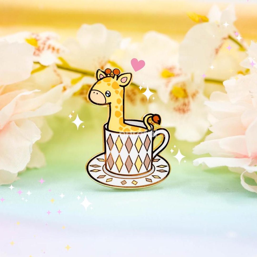 Giraffe Tea Party Enamel Pin / Cute Whimsical Giraffe Lapel Pin ...