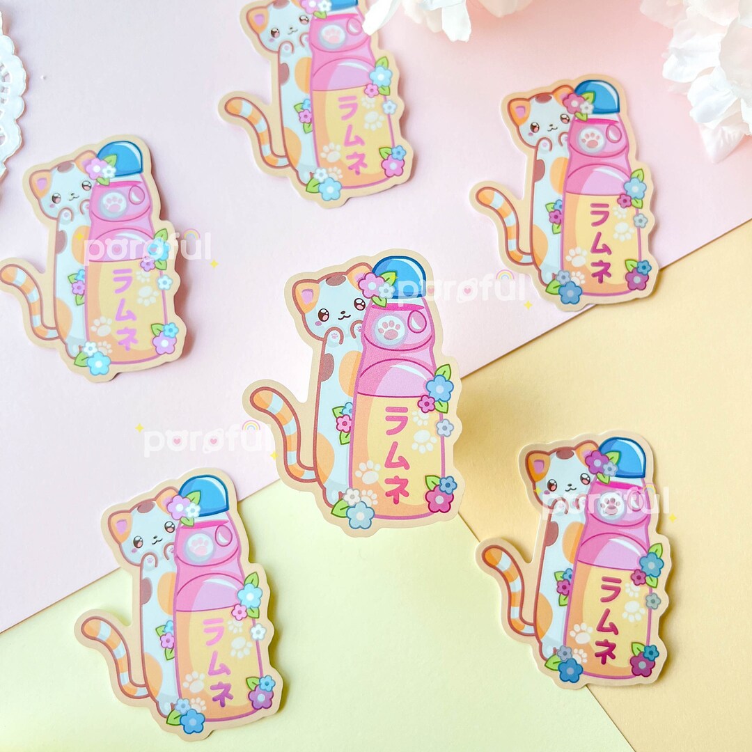 Calico Cat Ramune Sticker / Kawaii Cute Calico Cat Sticker / Japanese ...