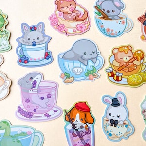 Kawaii Cute Animal Tea Stickers / Cute Animal Food Stickers / Lemon Tea ...