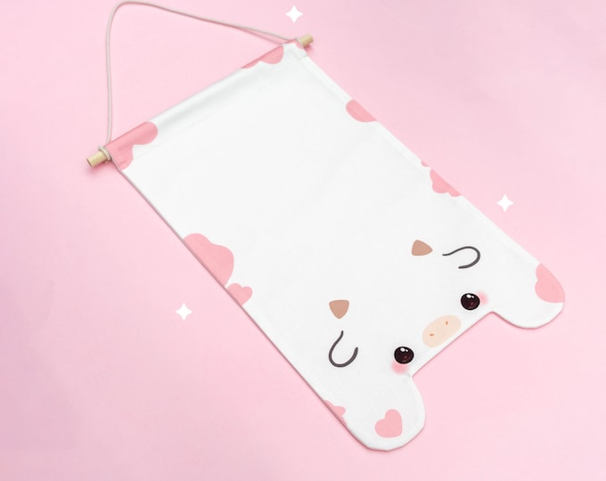 Kawaii Cute Strawberry Cow Enamel Pin Banner / Cute Cow Wall Decor ...