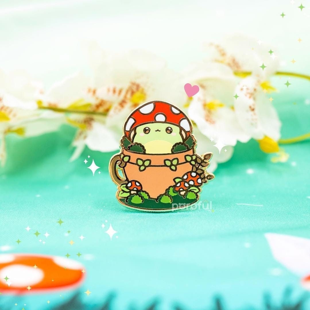 Mushroom Frog Enamel Pin / Cute Frog Pin / Kawaii Froggy Pin / Frog ...