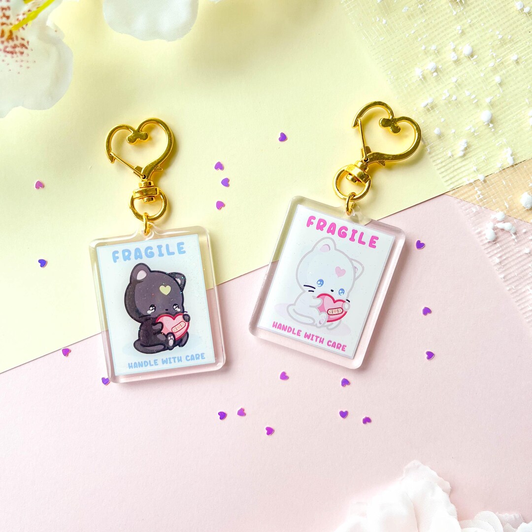 Fragile Cat Keychain / Cute Cat Acrylic Charm / Black Cat Acrylic Charm ...
