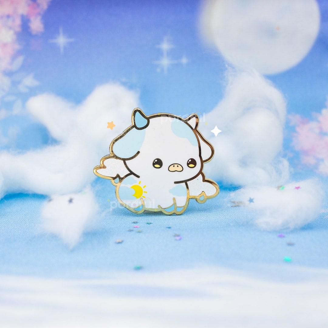 Fluffy Cloud Cow Enamel Pin / Cute Cow Enamel Pin / Rainbow Cow Pins ...