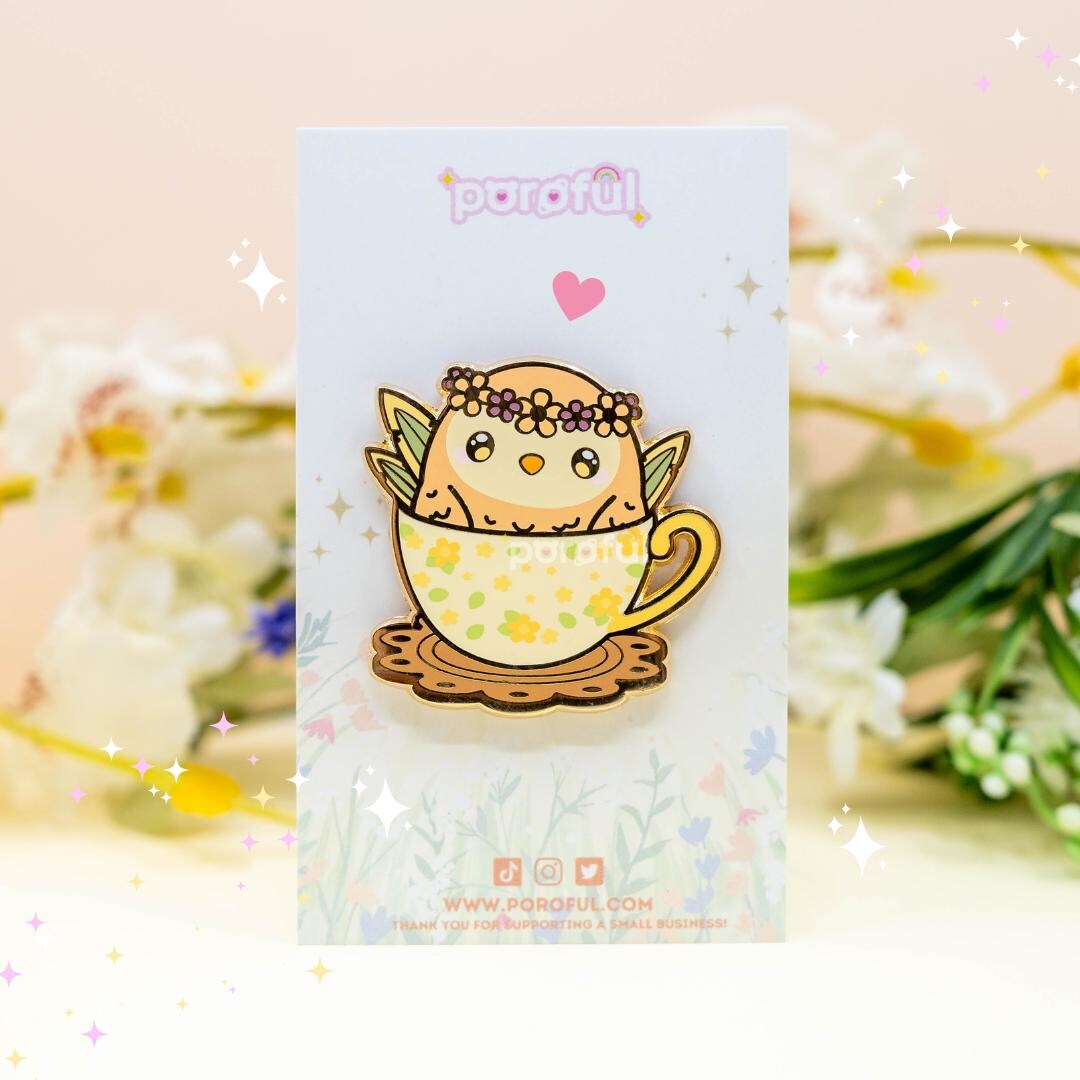 Woodland Owl Enamel Pin / Barn Owl Teacup Enamel Pin Badge ...