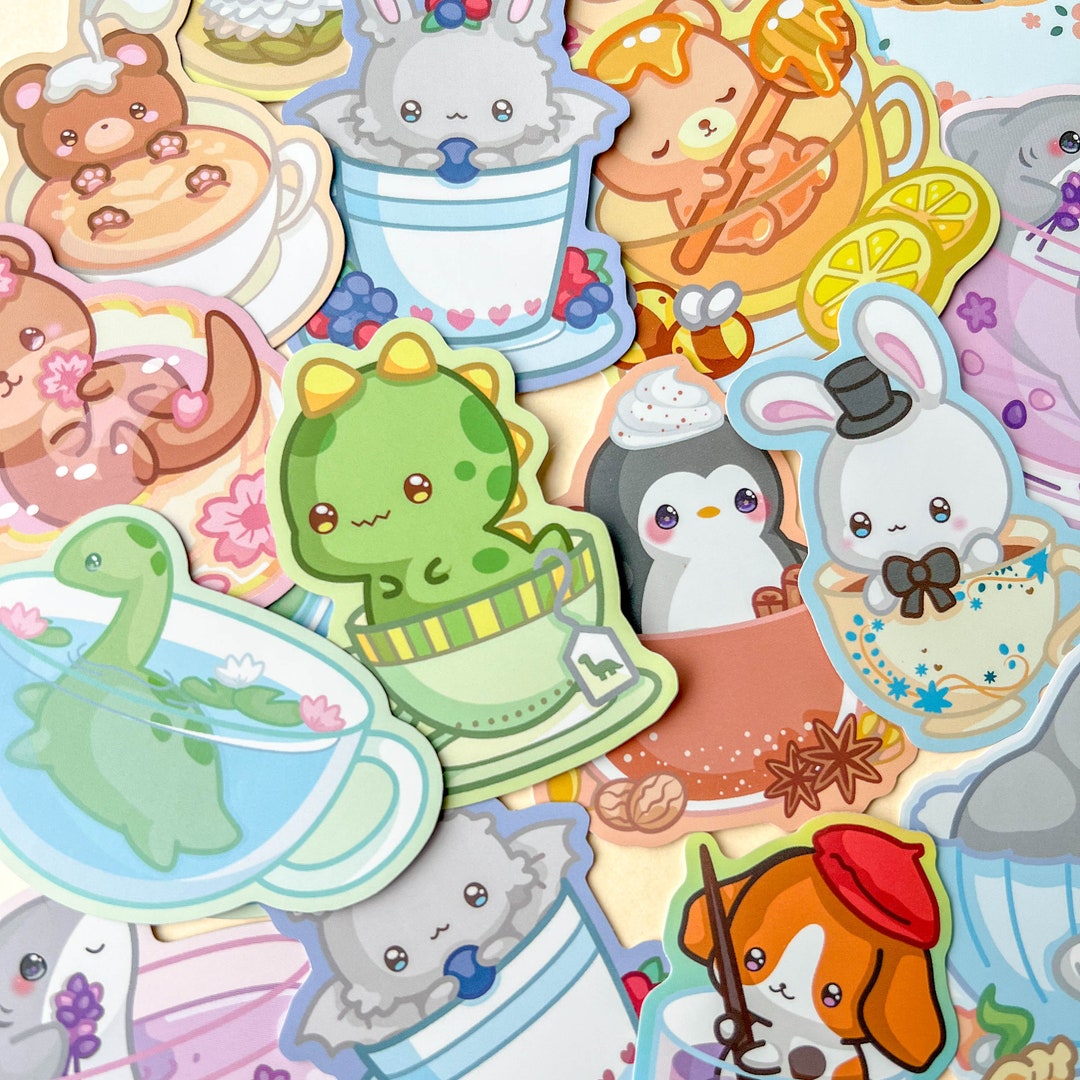 Kawaii Cute Animal Tea Stickers / Cute Animal Food Stickers / Lemon Tea ...