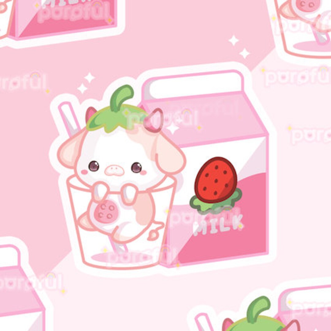 Strawberry Milk Cow Sticker / Strawberry Cow Vinyl Sticker / Pink ...
