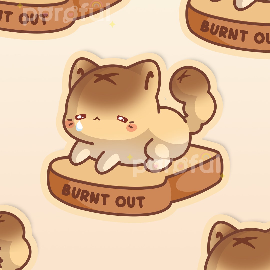 Burnt Out Cat Vinyl Sticker / Cute Cat Stickers / Too Much Work ...