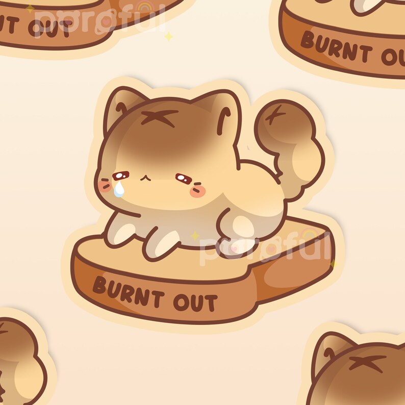 Burnt Out Cat Vinyl Sticker / Cute Cat Stickers / Too Much - Etsy