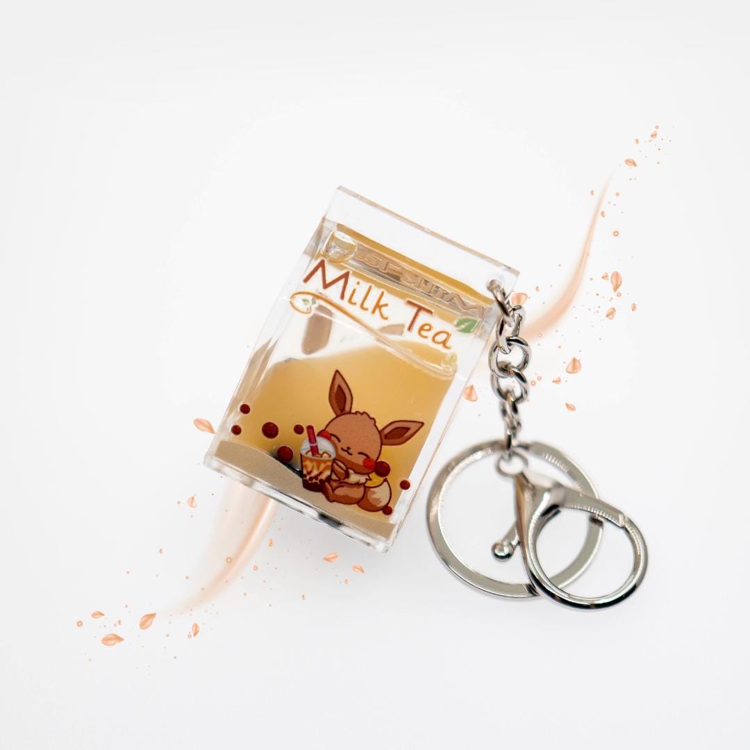 Eevee Boba Milk Tea Liquid Keychain / Bubble Tea Shaker Keychain / Boba ...