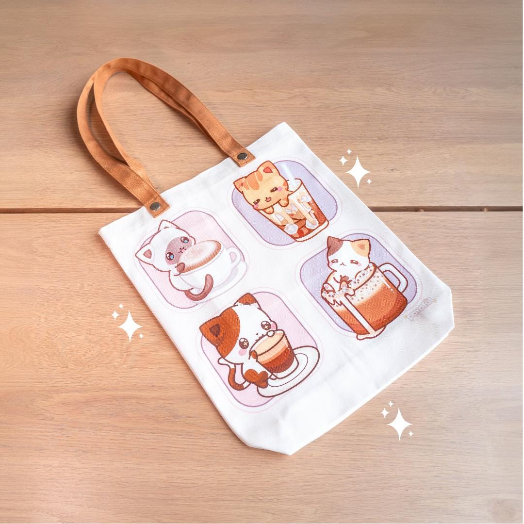 Coffee Cats Tote Bag / Vintage Coffee Tote / Cute Barista Gift / Cute ...