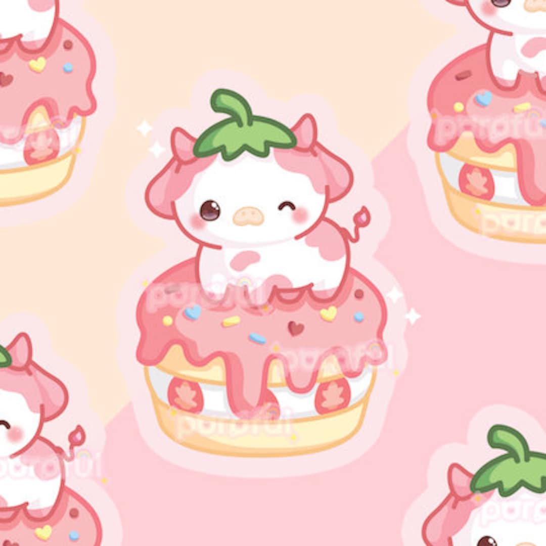 Strawberry Shortcake Cow Sticker / Kawaii Strawberry Cow Sticker ...