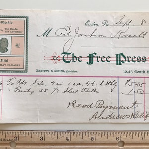 Letterhead, Receipt, and Advertising From Easton, Pennsylvania 1895 ...
