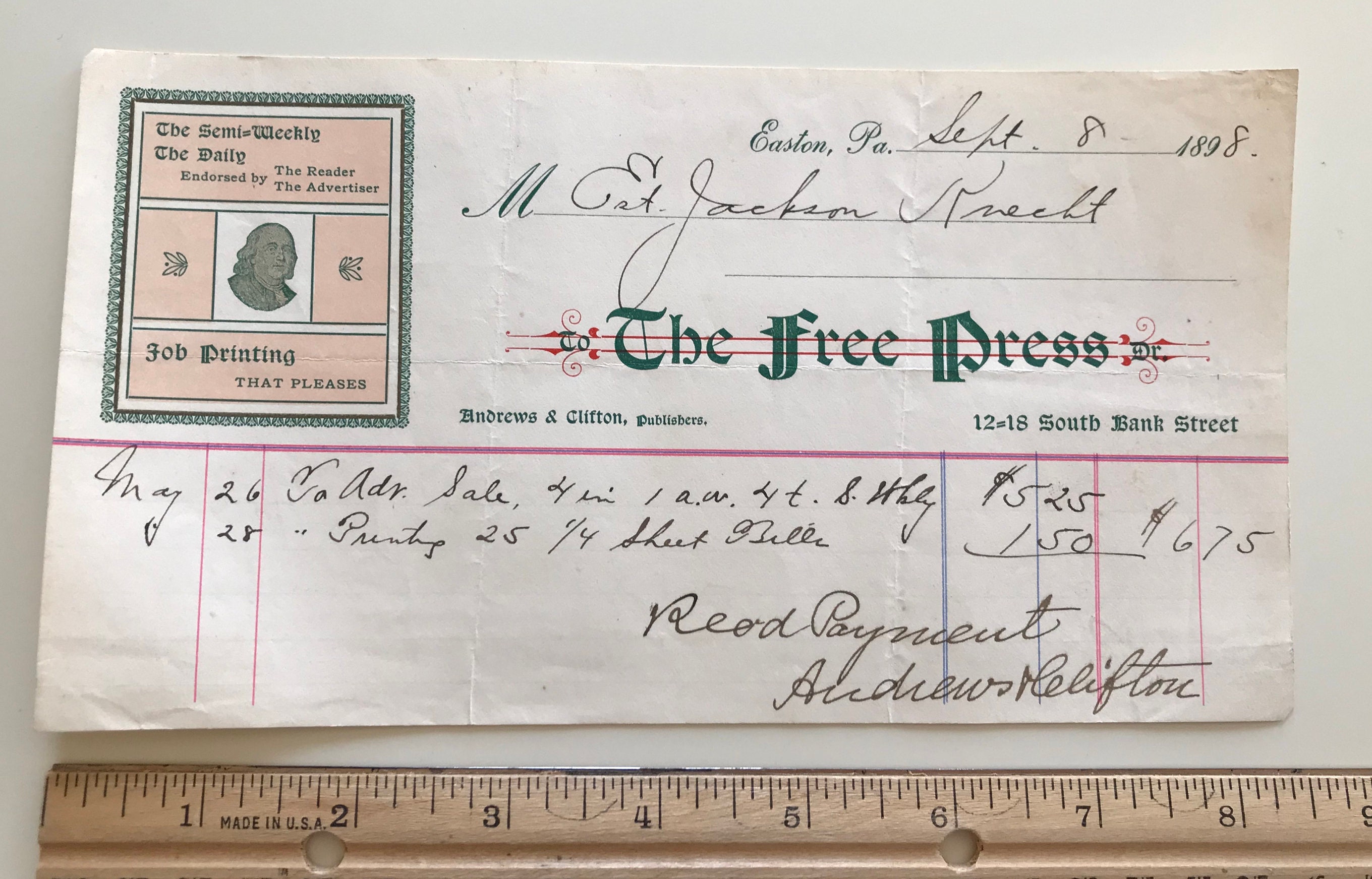 Letterhead Receipt and Advertising From Easton | Etsy