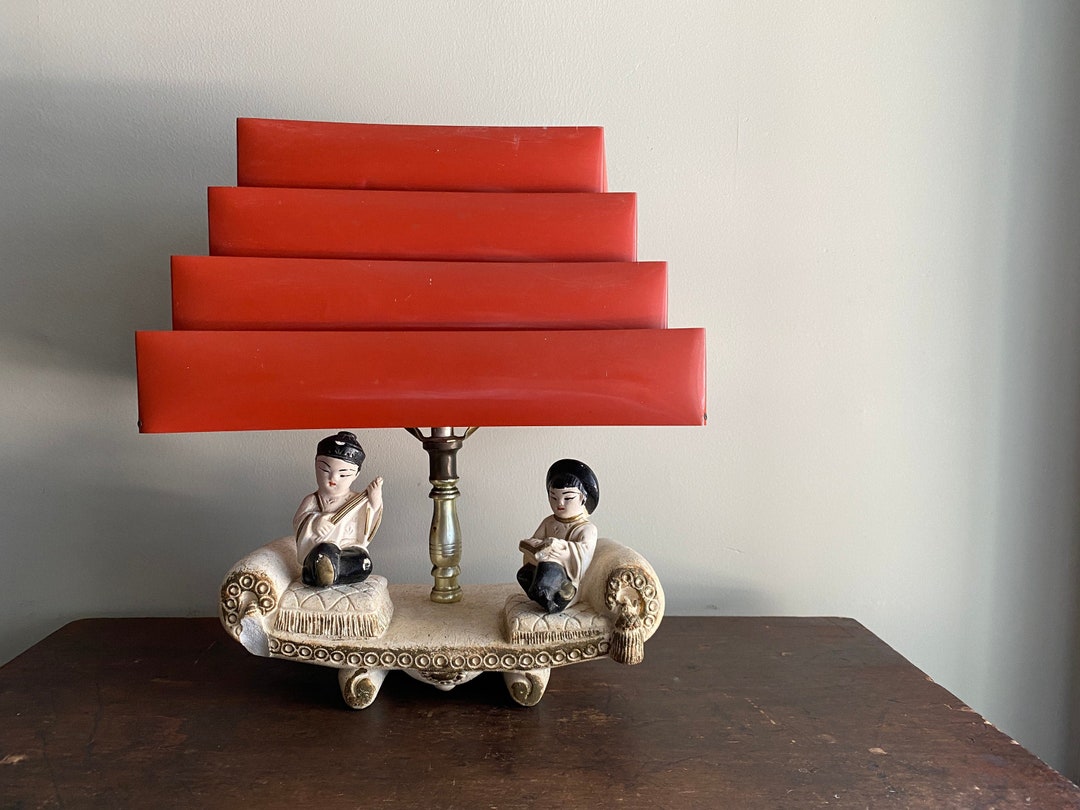 Vintage 1950s Asian TV Lamp: Red Metal Shade, Mid Century Modern - Etsy