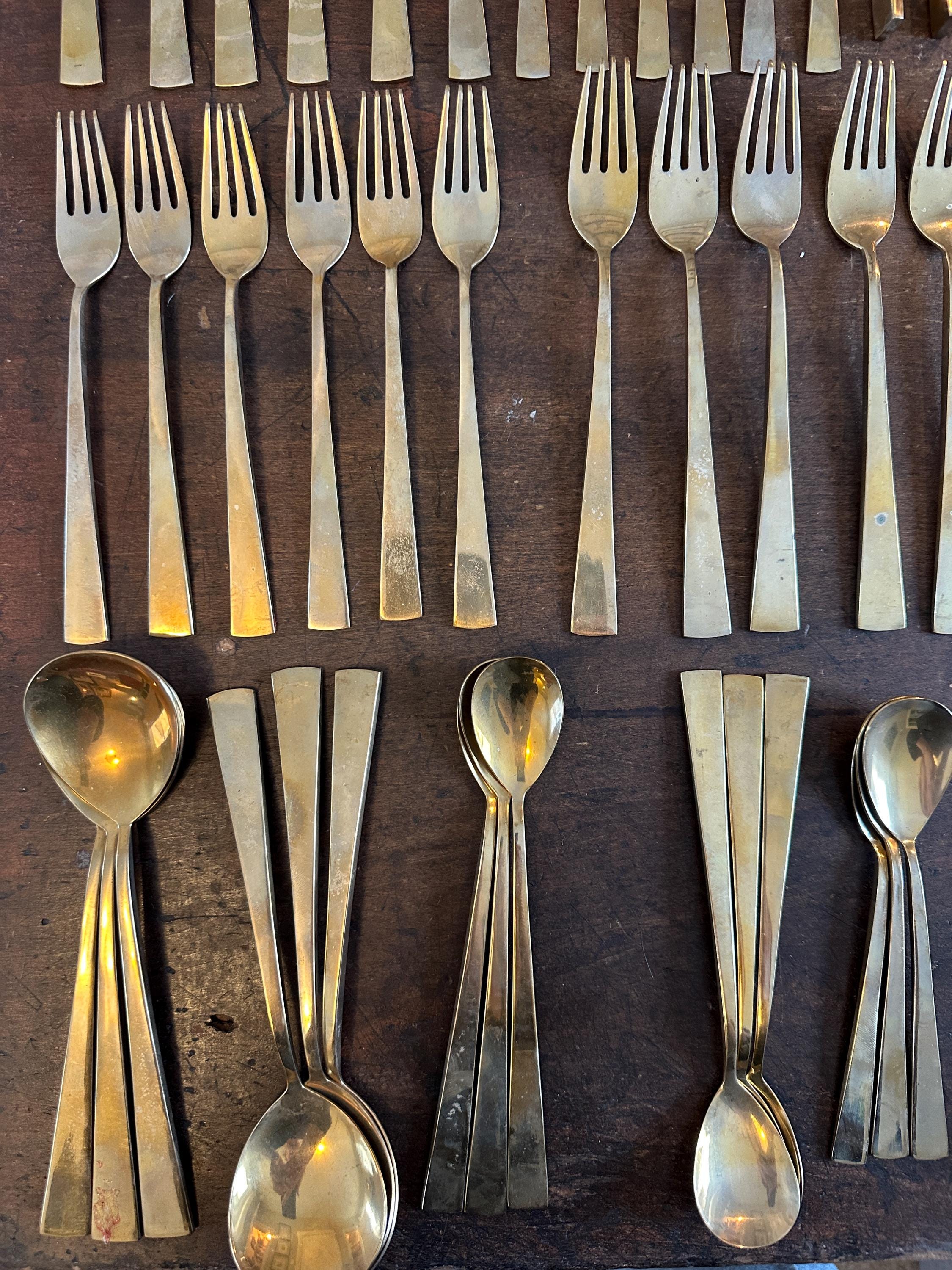 Vintage Mid-century Modern Bronze Flatware Set (66 Pieces) - Etsy