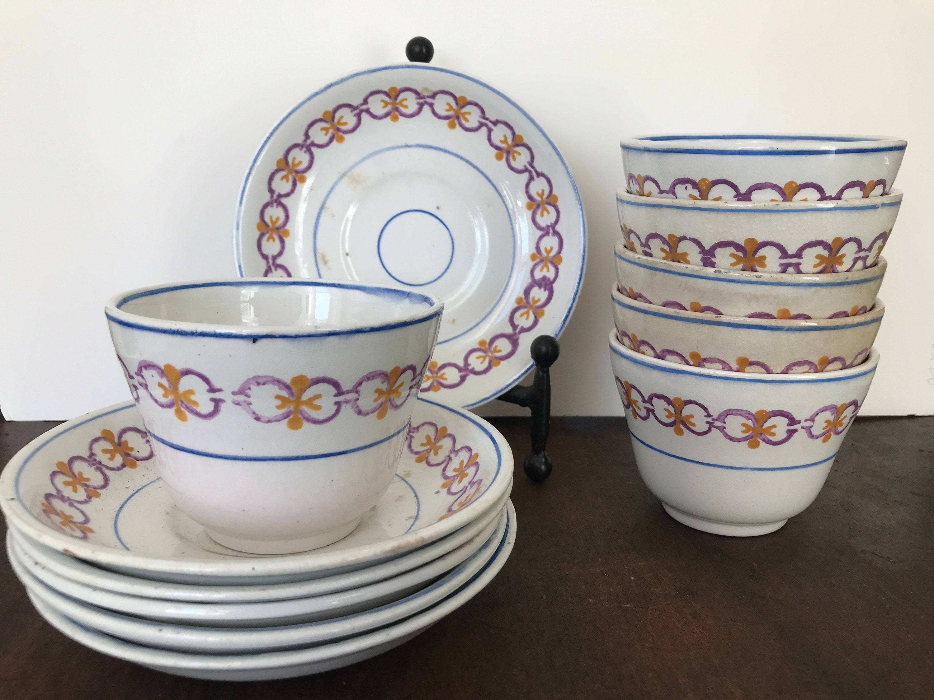 Set of Six Stick Spatter Cups and Saucers Antique 1800s Tea | Etsy