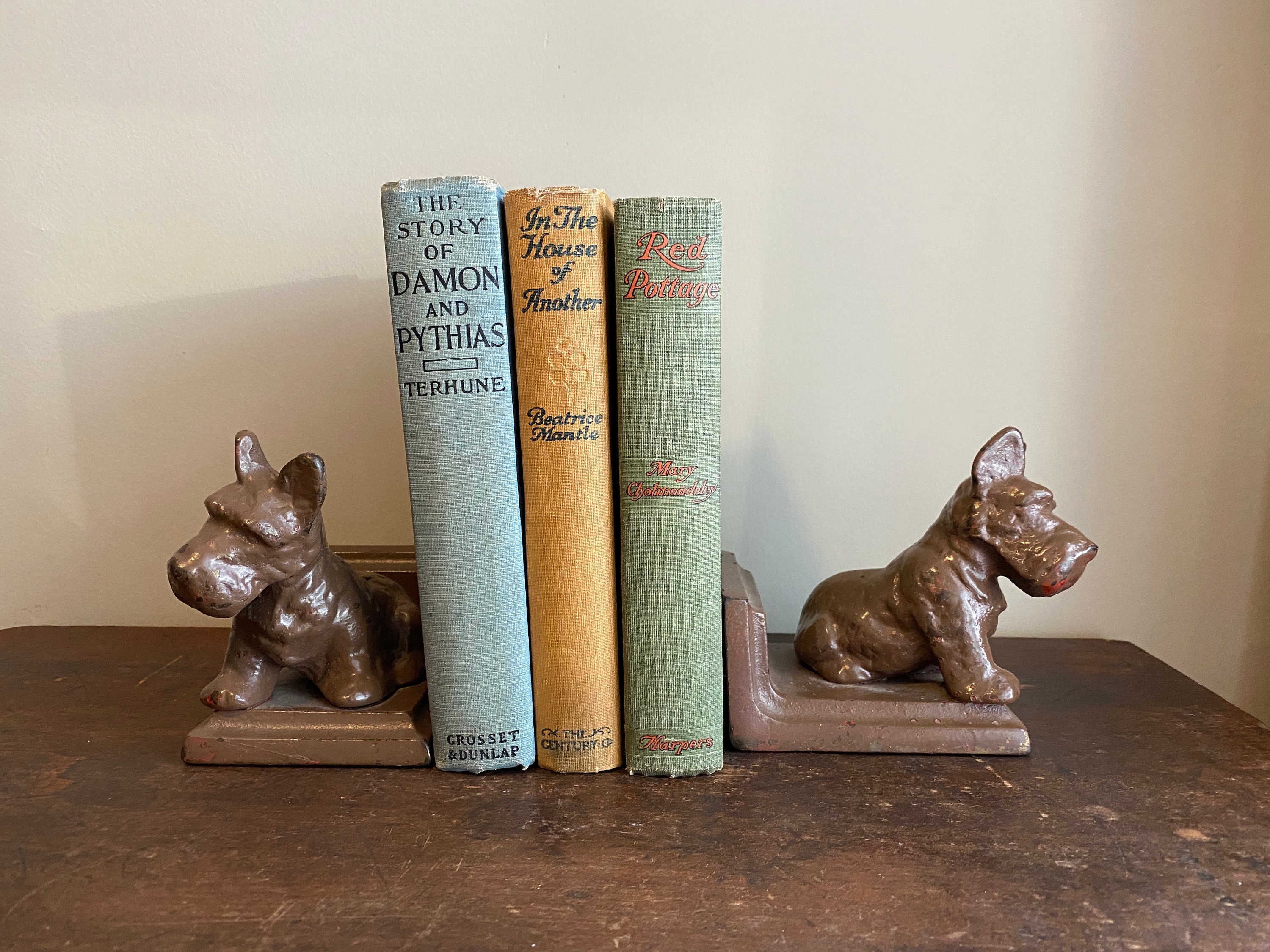 Antique Adorable Dog Puppy Bookends 1920s Scottie Westie Library Metal ...