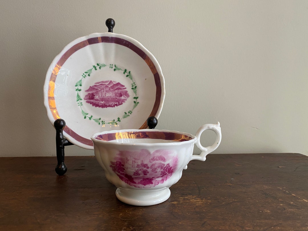 Antique Pink Lusterware/lustreware Transferware Tea Cup Saucer Mid ...