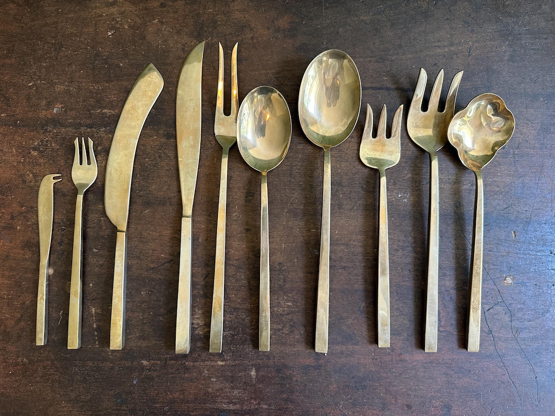 Vintage Mid Century Modern Serving Set: Gold Tone Utensils, 10-piece - Etsy