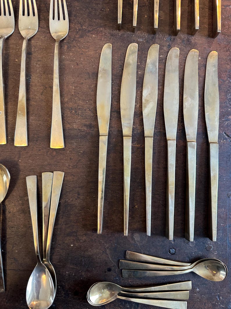 Vintage Mid-century Modern Bronze Flatware Set (66 Pieces) - Etsy