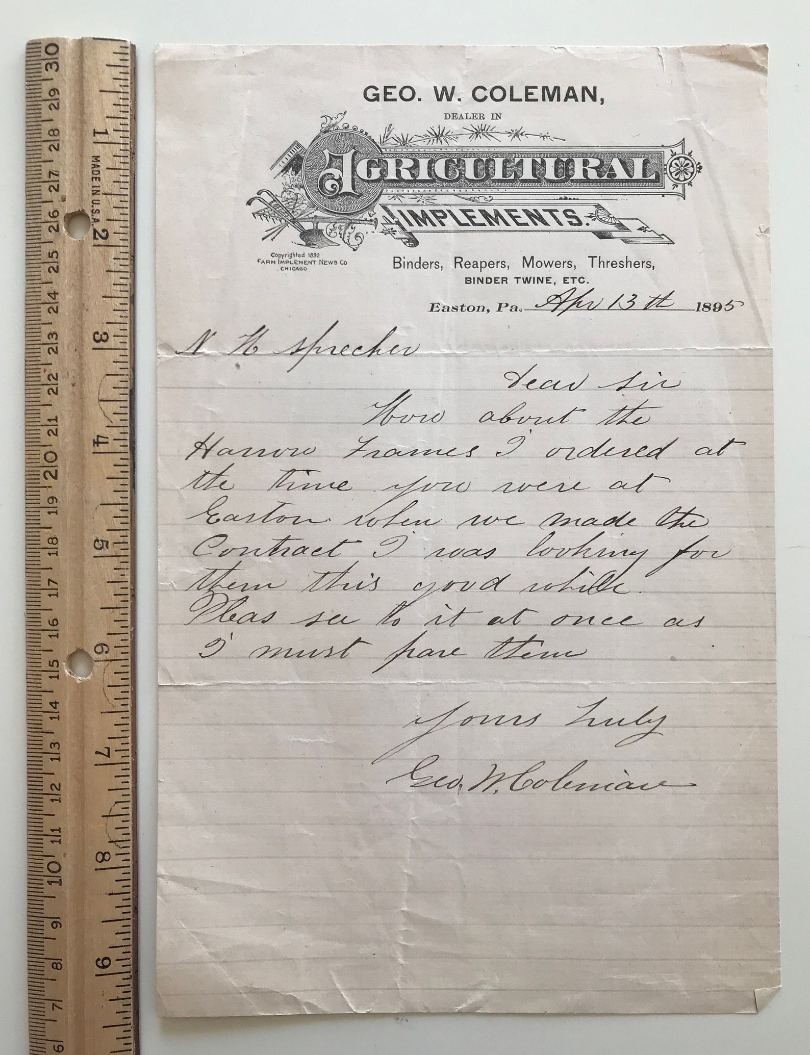 Letterhead Receipt and Advertising From Easton - Etsy