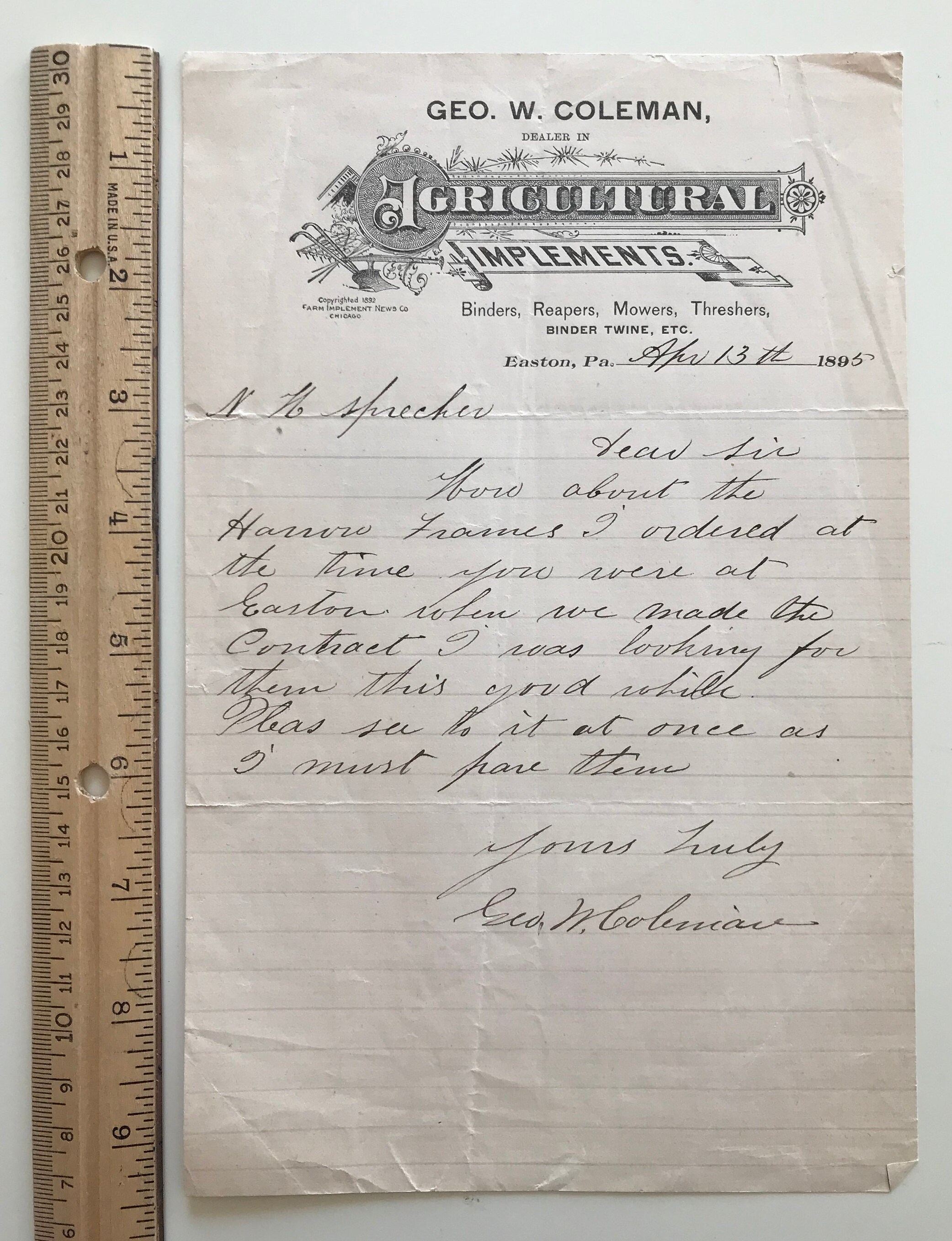 Letterhead Receipt and Advertising From Easton | Etsy